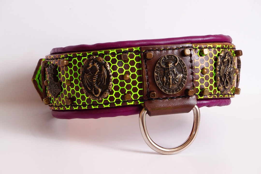 Odin Leather Dog Collar, Honeycomb, Viking Collar for Dogs, Thor Hammer ...