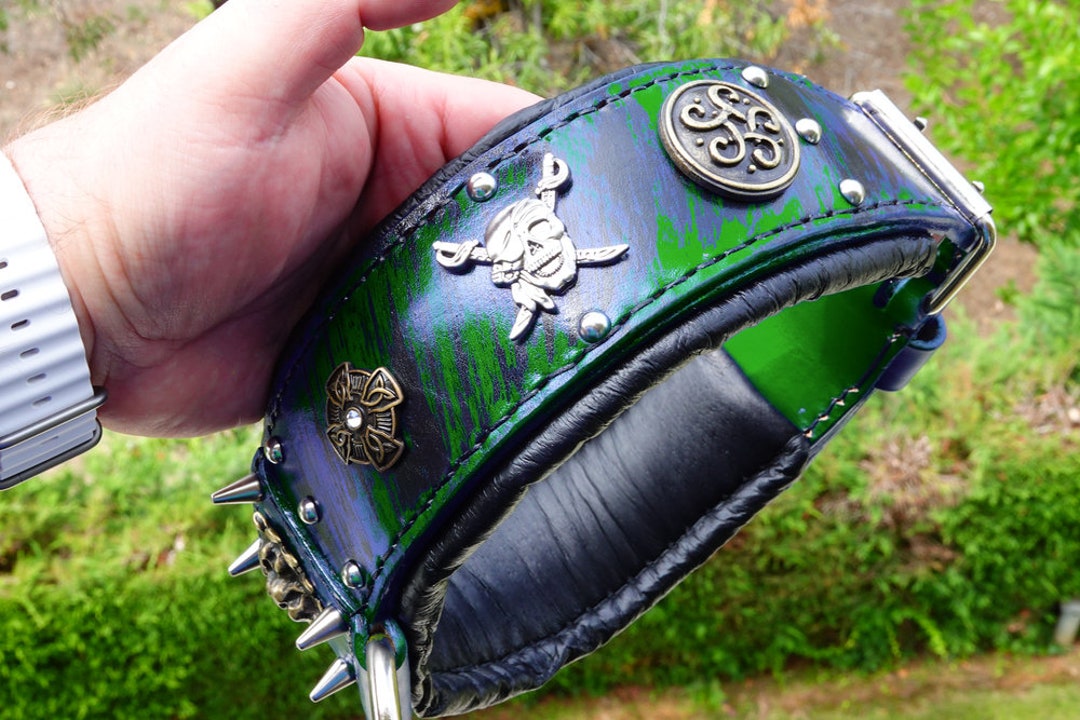Wide Leather Dog Collar: Celtic Pirate Conchos, Padded Mastiff Collar ...