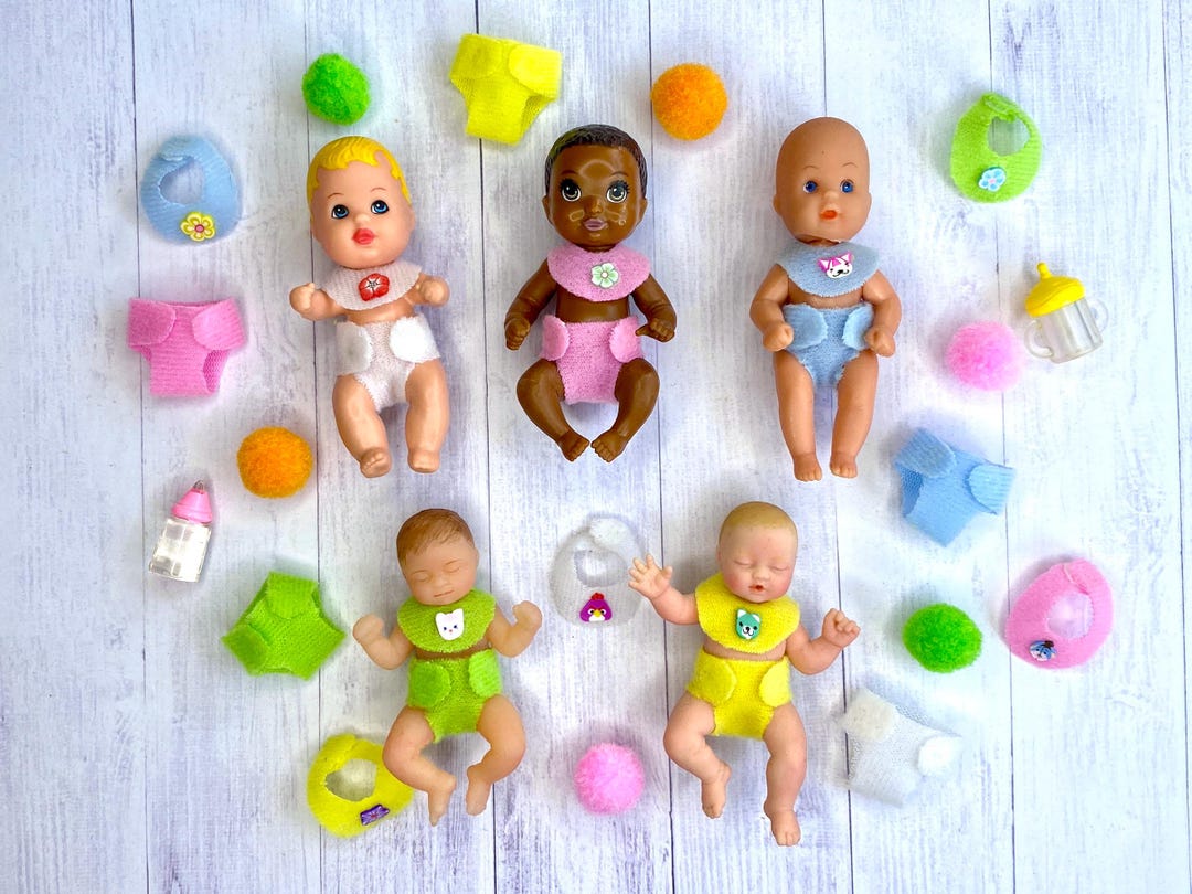 Miniature Doll Bib & Diaper Set, Fits 3 Inch Baby Doll / Zuru Mini Baby ...