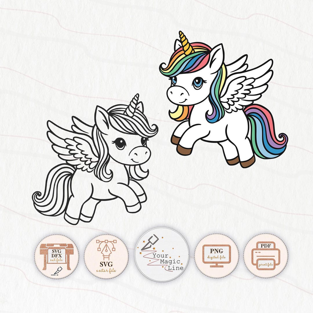 Little Rainbow Unicorn Cut and Print File SVG, DXF, PNG, Pdf - Etsy