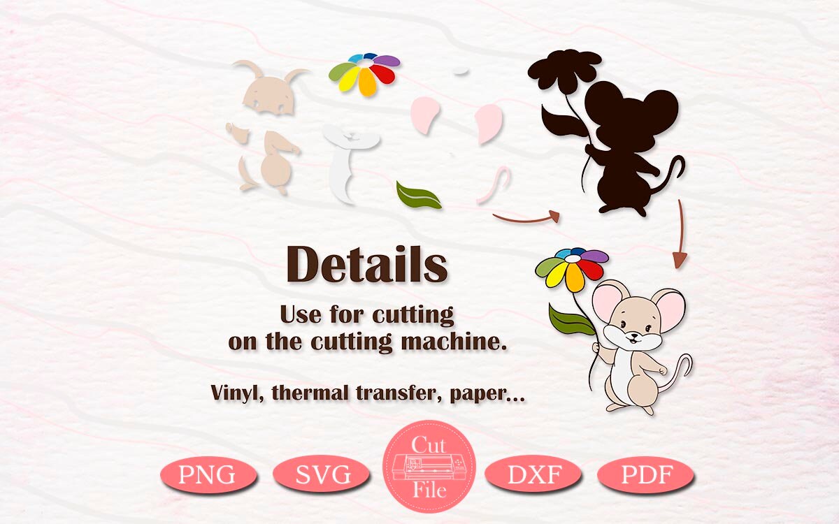 Mouse With Flower Cut and Print File SVG DXF PNG Pdf | Etsy