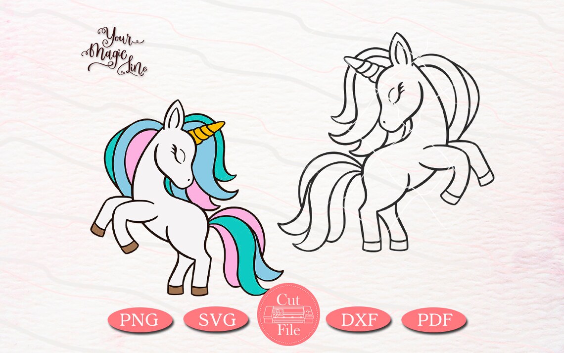 Little Rainbow Unicorn Cut and Print File SVG DXF PNG Pdf - Etsy