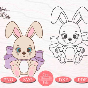 Bunny With Big Bow Cut and Print File SVG DXF PNG Pdf - Etsy