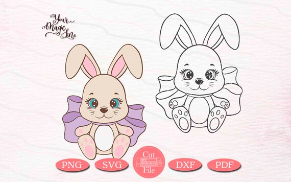 Bunny With Big Bow Cut and Print File SVG DXF PNG Pdf | Etsy