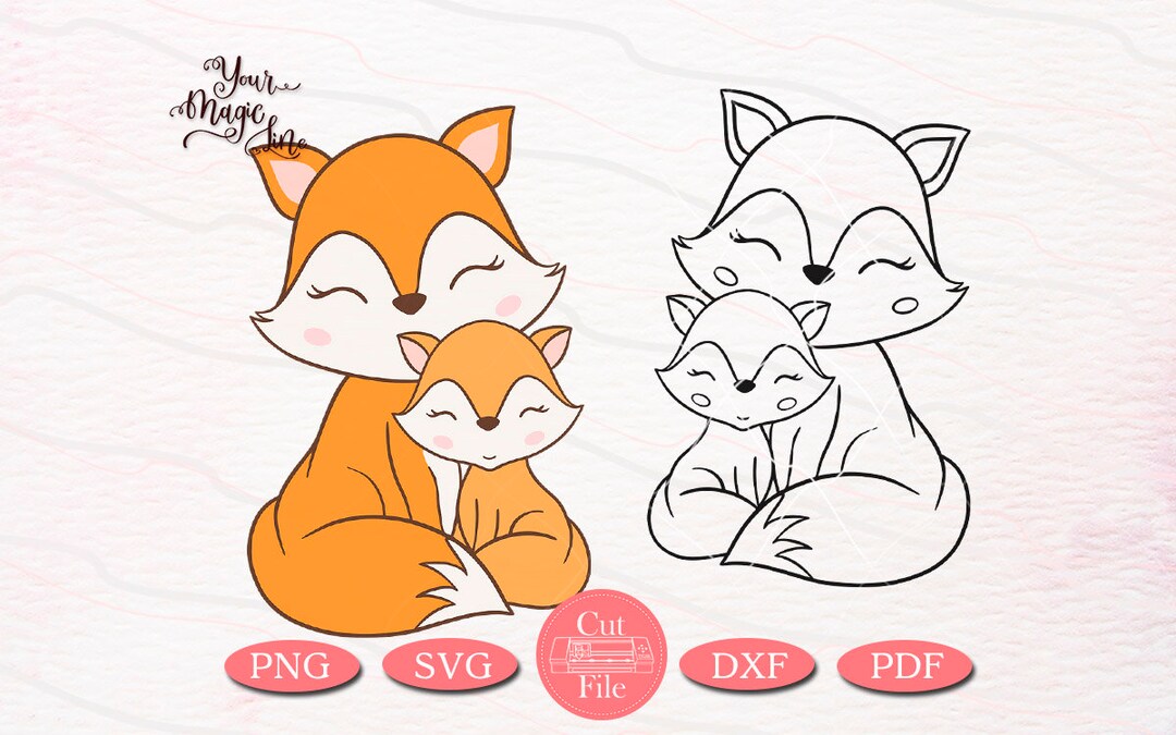 Sticker Fox Mom and Baby Cut and Print File SVG, DXF, PNG, Pdf - Etsy