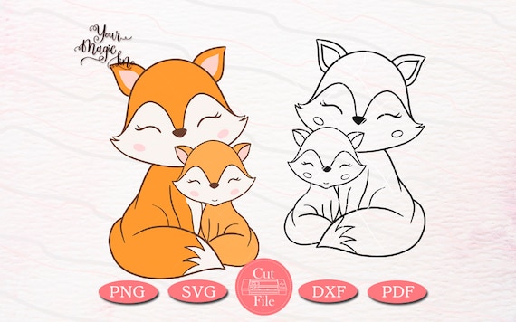 Sticker Fox Mom and Baby Cut and Print File SVG DXF PNG Pdf | Etsy