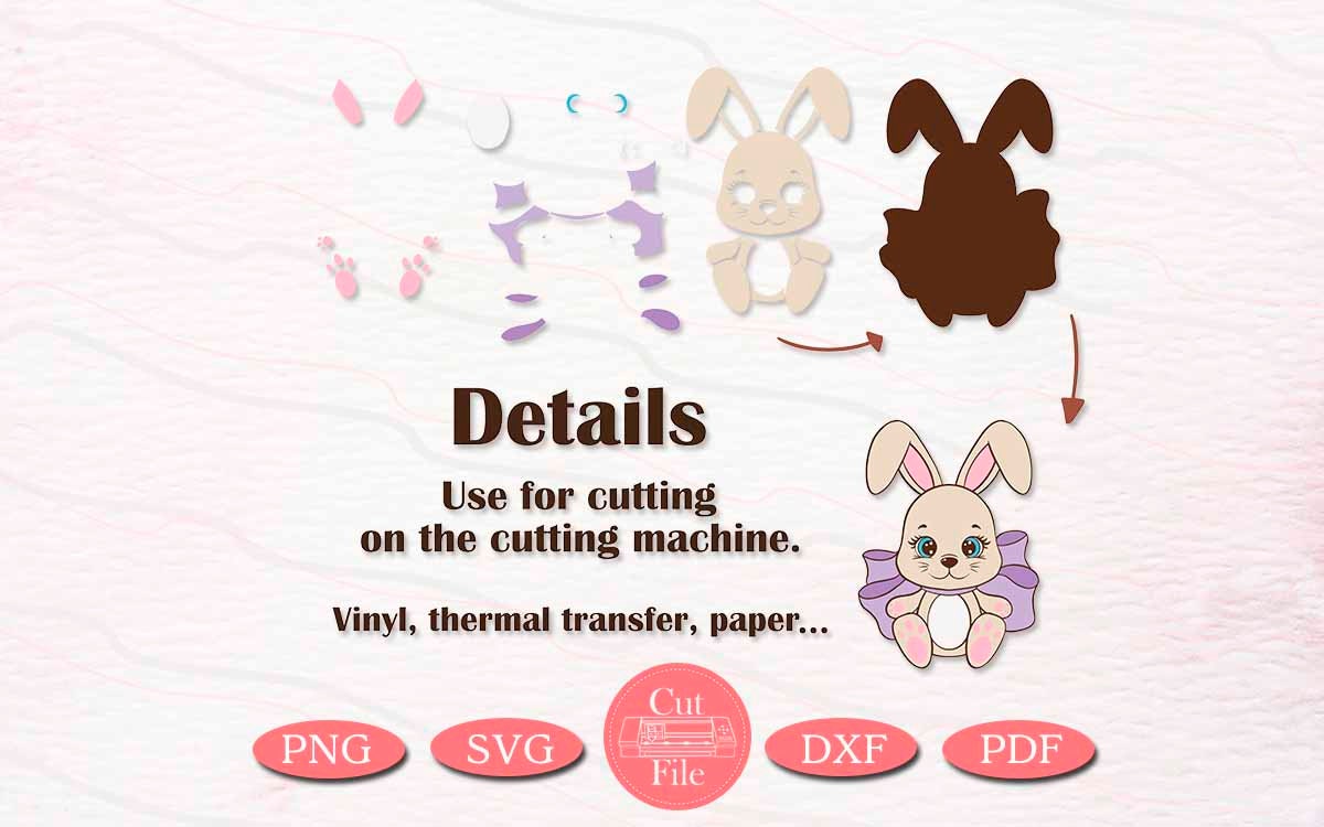 Bunny With Big Bow Cut and Print File SVG DXF PNG Pdf - Etsy