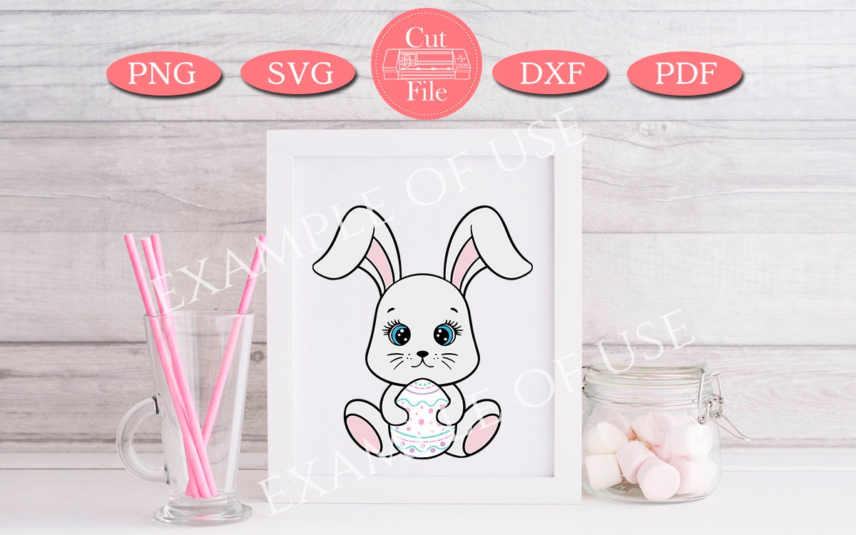 Easter Bunny With Egg Cut and Print File SVG DXF PNG Pdf | Etsy