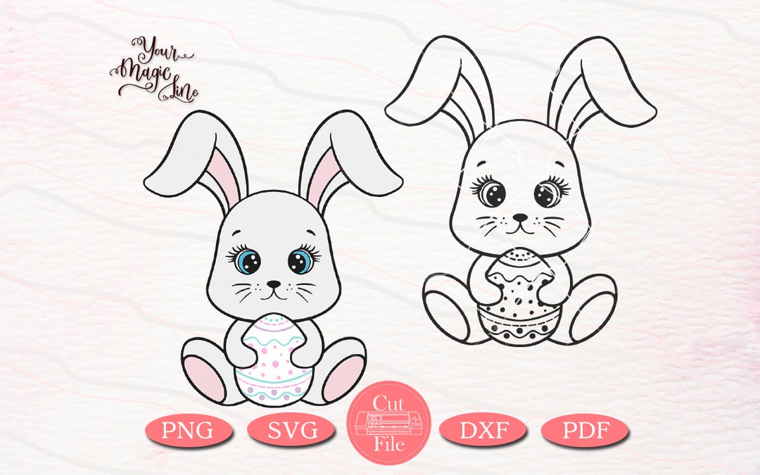 Easter Bunny With Egg Cut and Print File SVG, DXF, PNG, Pdf - Etsy