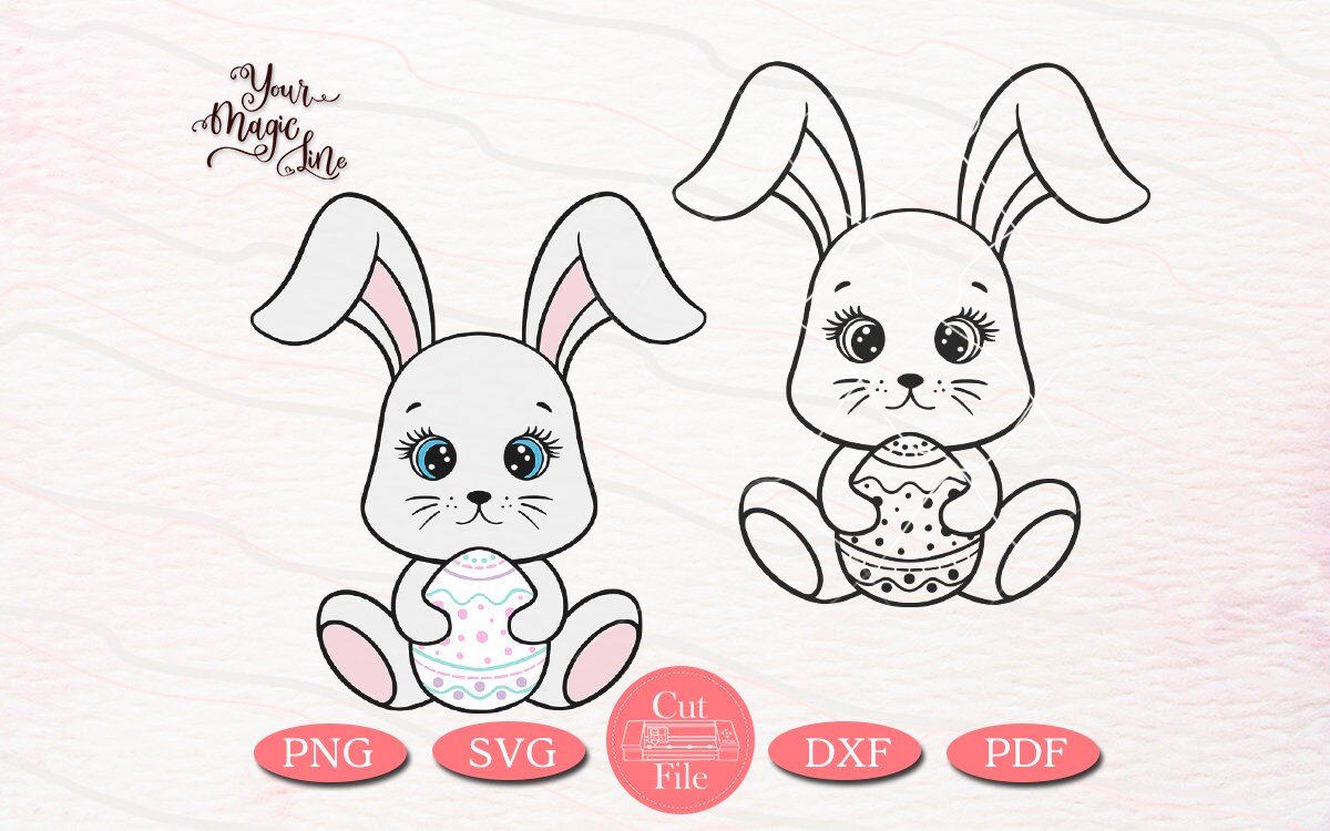 Easter Bunny With Egg Cut and Print File SVG DXF PNG Pdf | Etsy