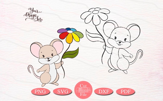 Mouse With Flower Cut and Print File SVG DXF PNG Pdf | Etsy