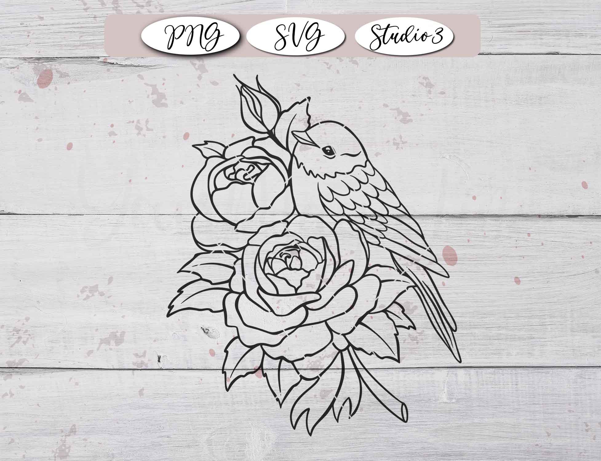 Bird and Flowers SVG file PNG Silhouette & Cricut Cut Files | Etsy