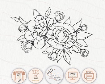 Cute Peony Vector Flower Clipart Cut File Vinyl Transfer Embroidery ...
