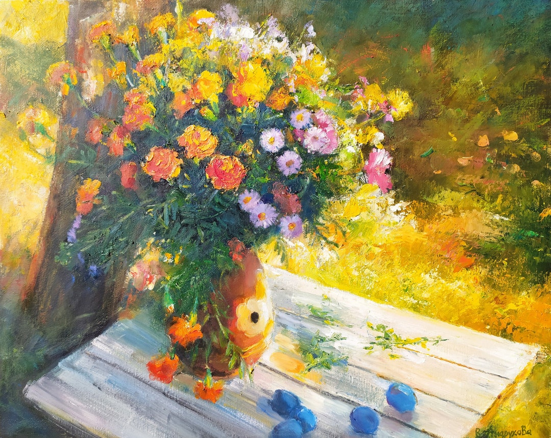 Marigold Painting Marigold Flower Painting on Canvas Orange Yellow ...