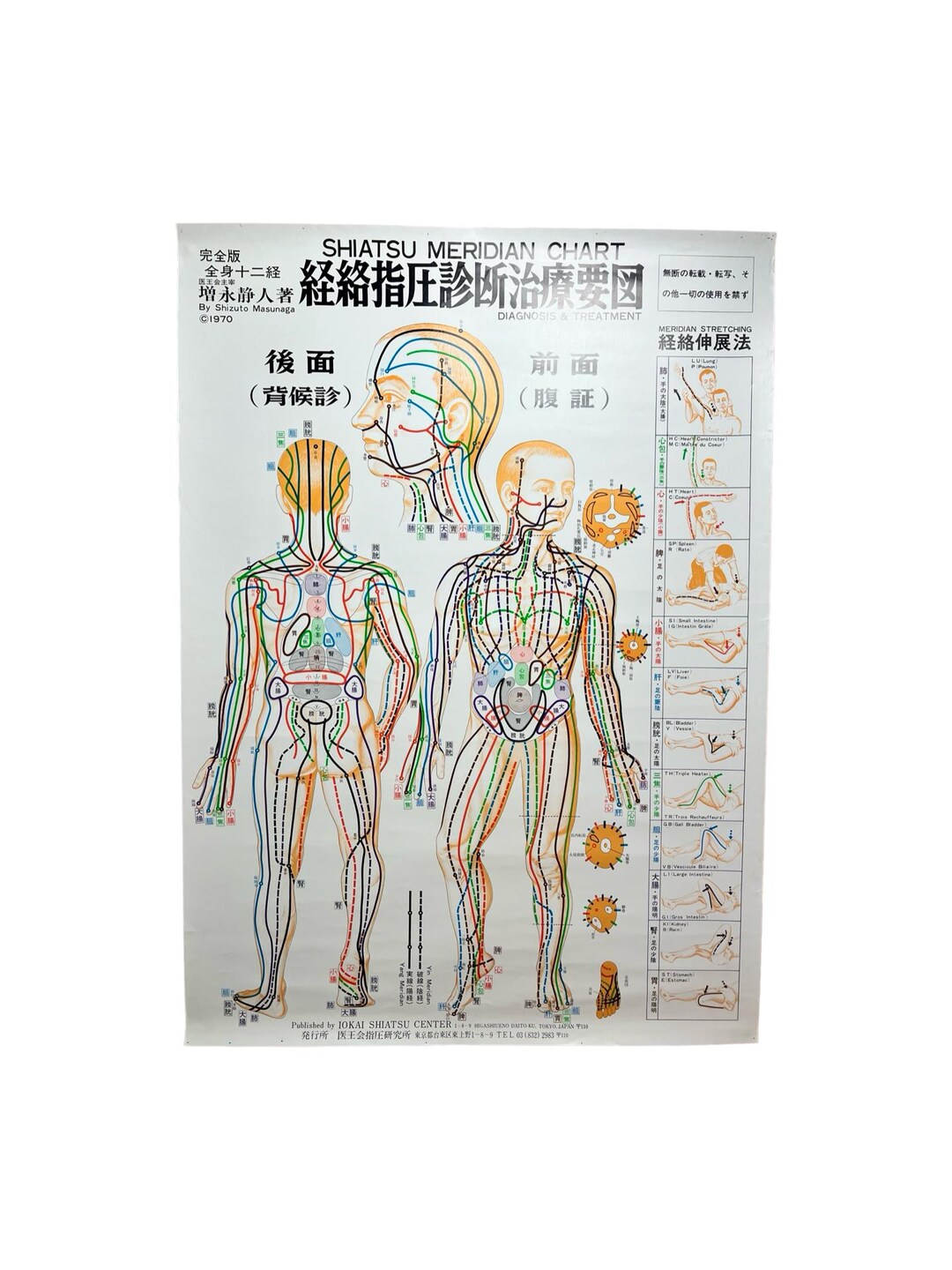 Vintage Shiatsu Meridian Chart Poster, Japanese Finger Pressure Therapy ...
