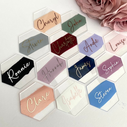 Acrylic Wedding Name Place Cards Ideas Hexagon Place Names - Etsy