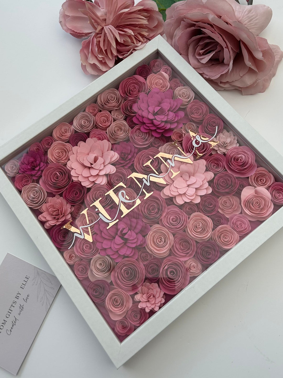 Personalised Paper Flower Shadow Box: Handmade Floral Name Frame - Etsy UK
