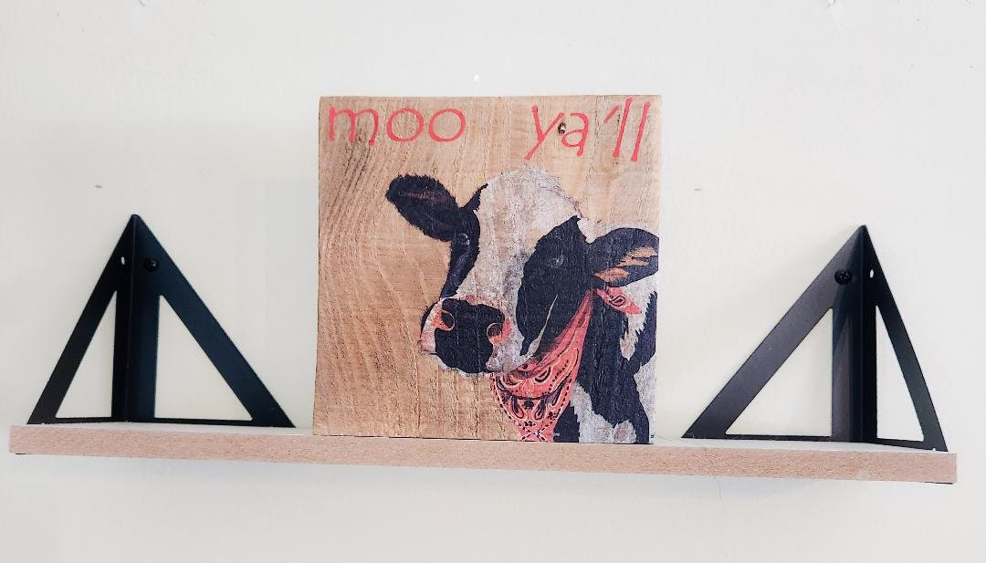 Rustic Shelf Sitter Featuring Black and White Cow. moo Ya'll - Etsy