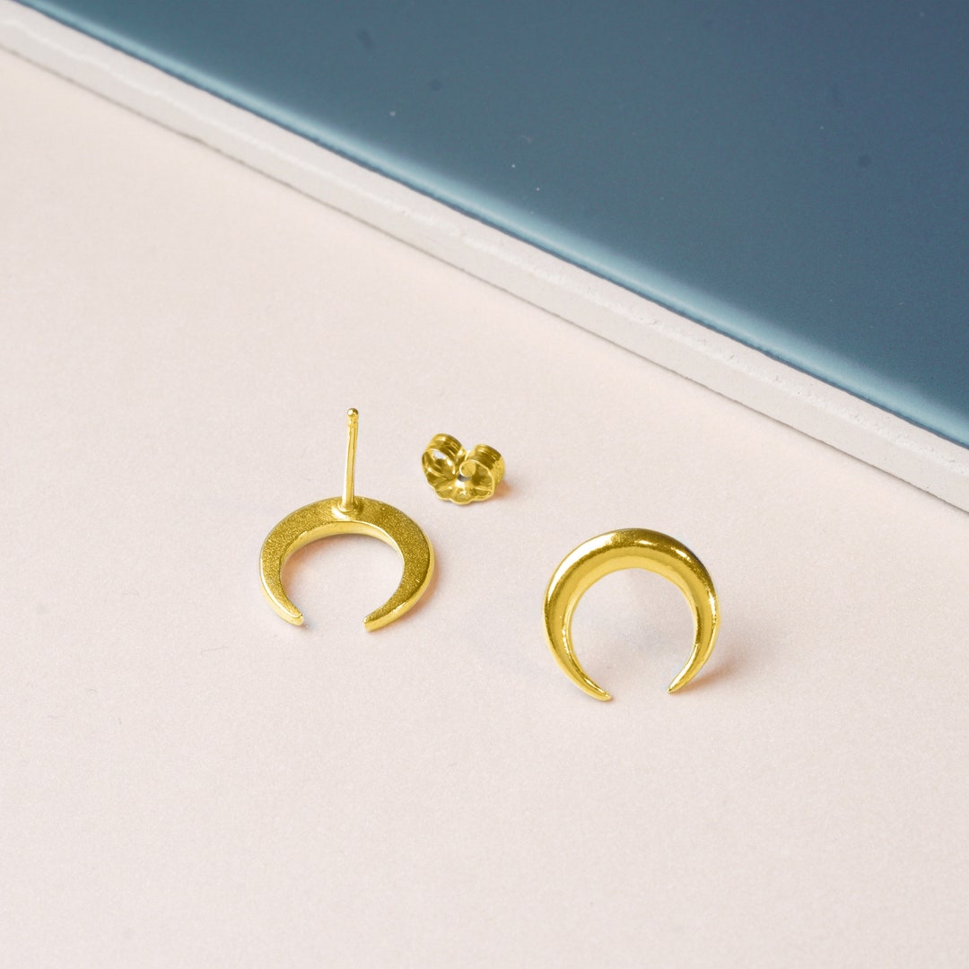 Moon Stud Earrings - Gold Crescent Moon Stud Earrings - Moon Posts ...