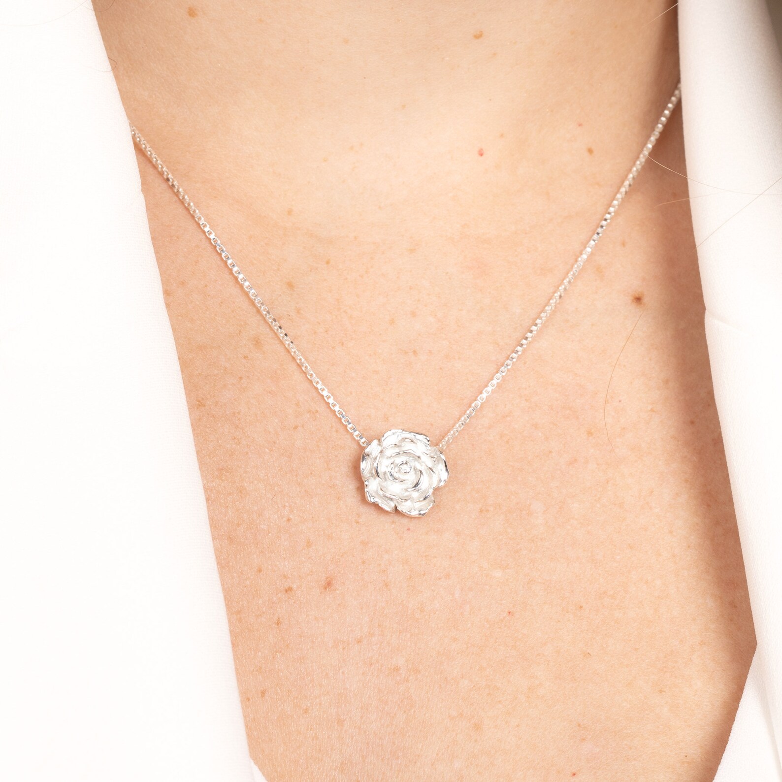 Small Rose Necklace - Dainty Rose Flower Necklace - Delicate Rose ...