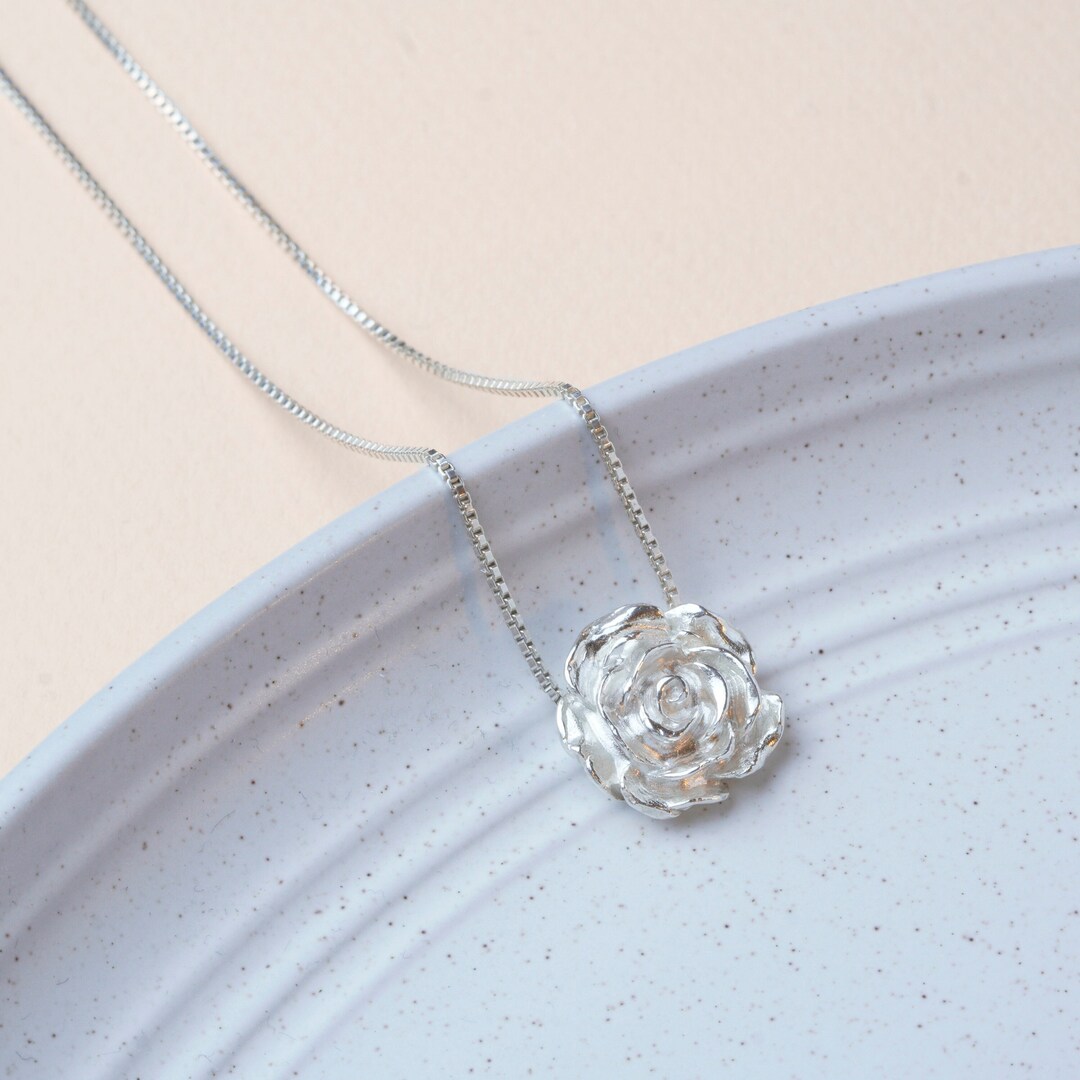Rose Necklace - Solid Silver - Delicate Rose Necklace - Silver Rose ...