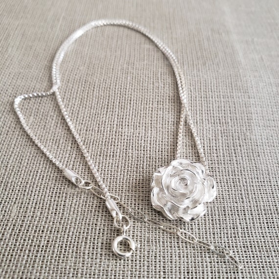 Rose necklace Solid Silver Delicate Rose necklace Silver | Etsy