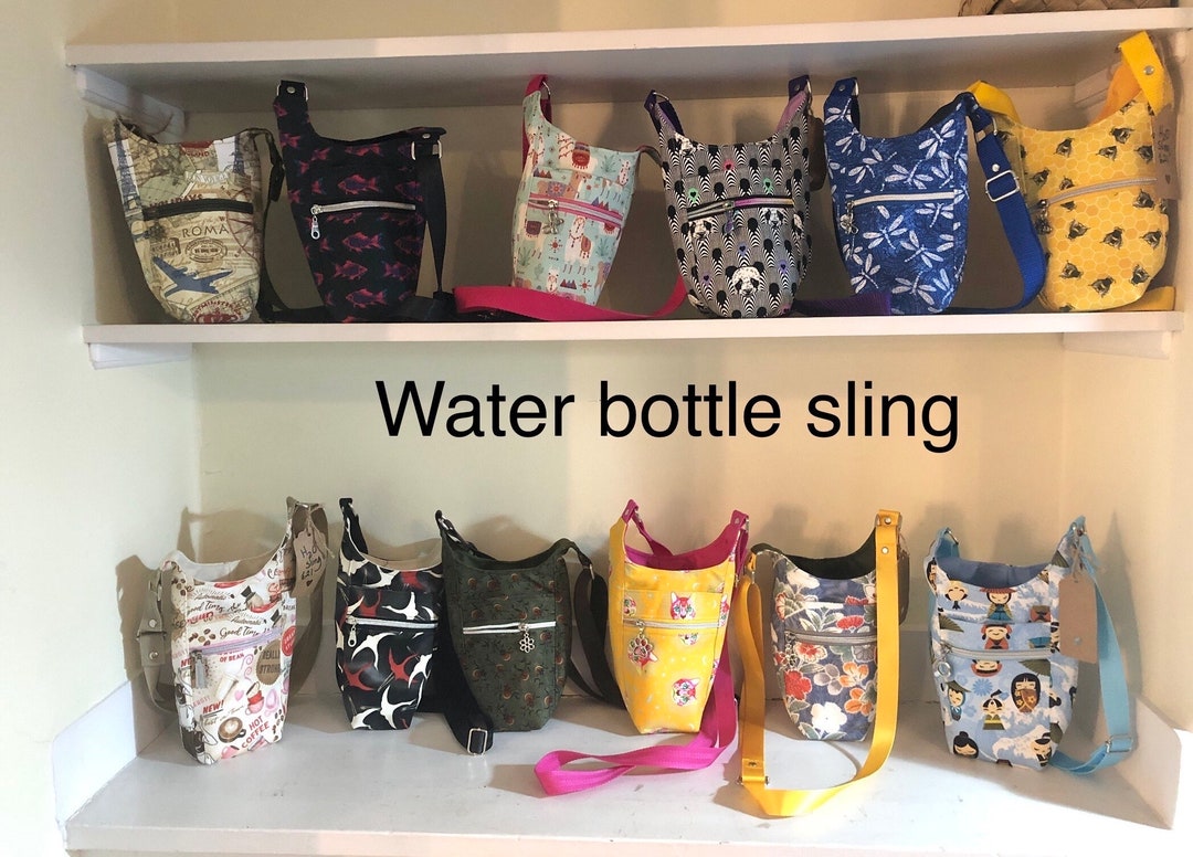 Handmade Fabric Water Bottle Carrier With Strap Various Pretty Fabrics ...