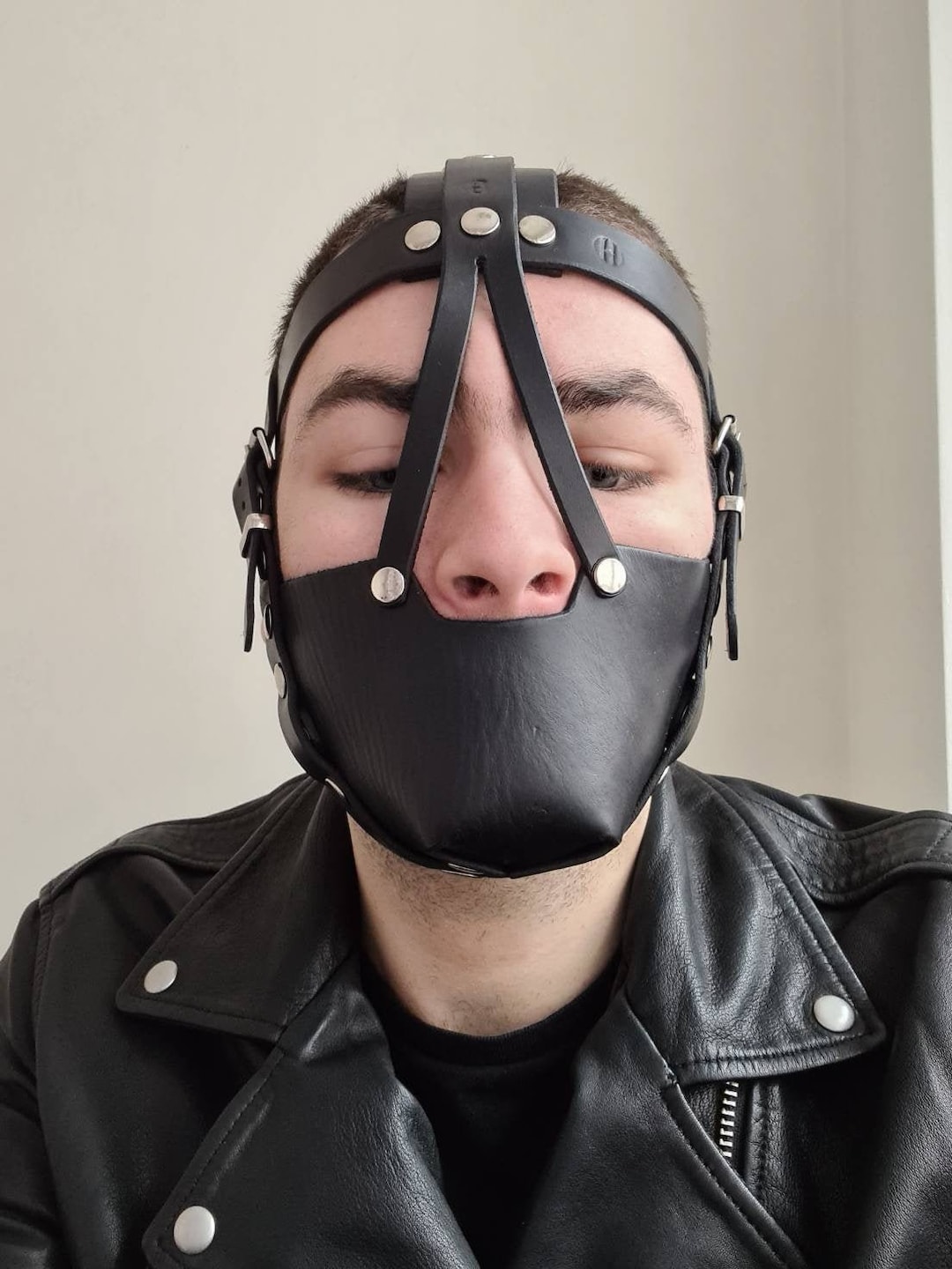 Premium Soft Leather Face Muzzle Mouth Gag Head Harness Many Colours ...