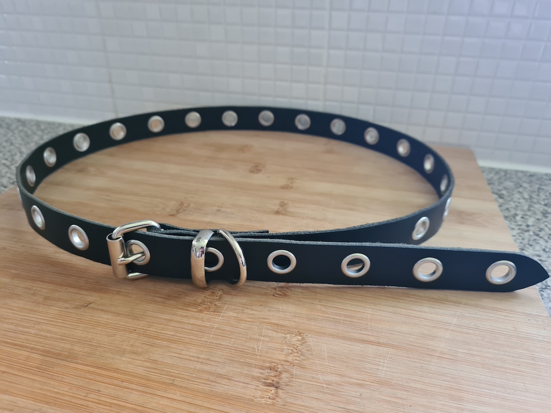 Single Row Grommet Black Leather Belt With D-ring 25 Mm Wide - Etsy