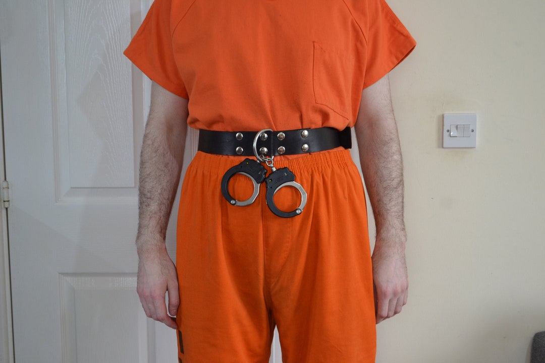 Handcuffs and Transport Belt Set 44mm wide UK BDSM Prisoner Jail ...