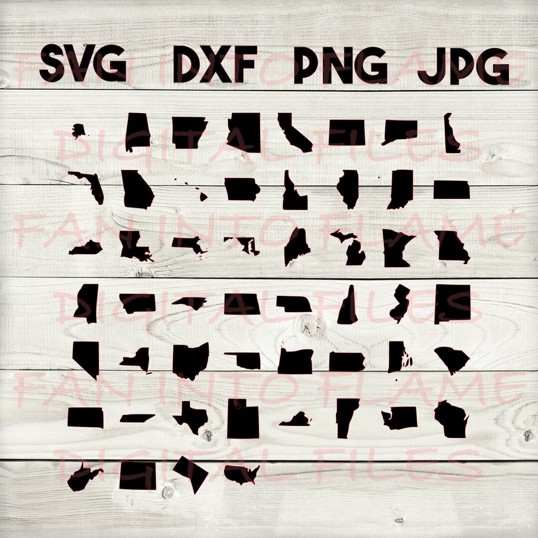 50 States SVG, DXF, Png, Jpg, Digital Download, Silhouette, Cricut - Etsy