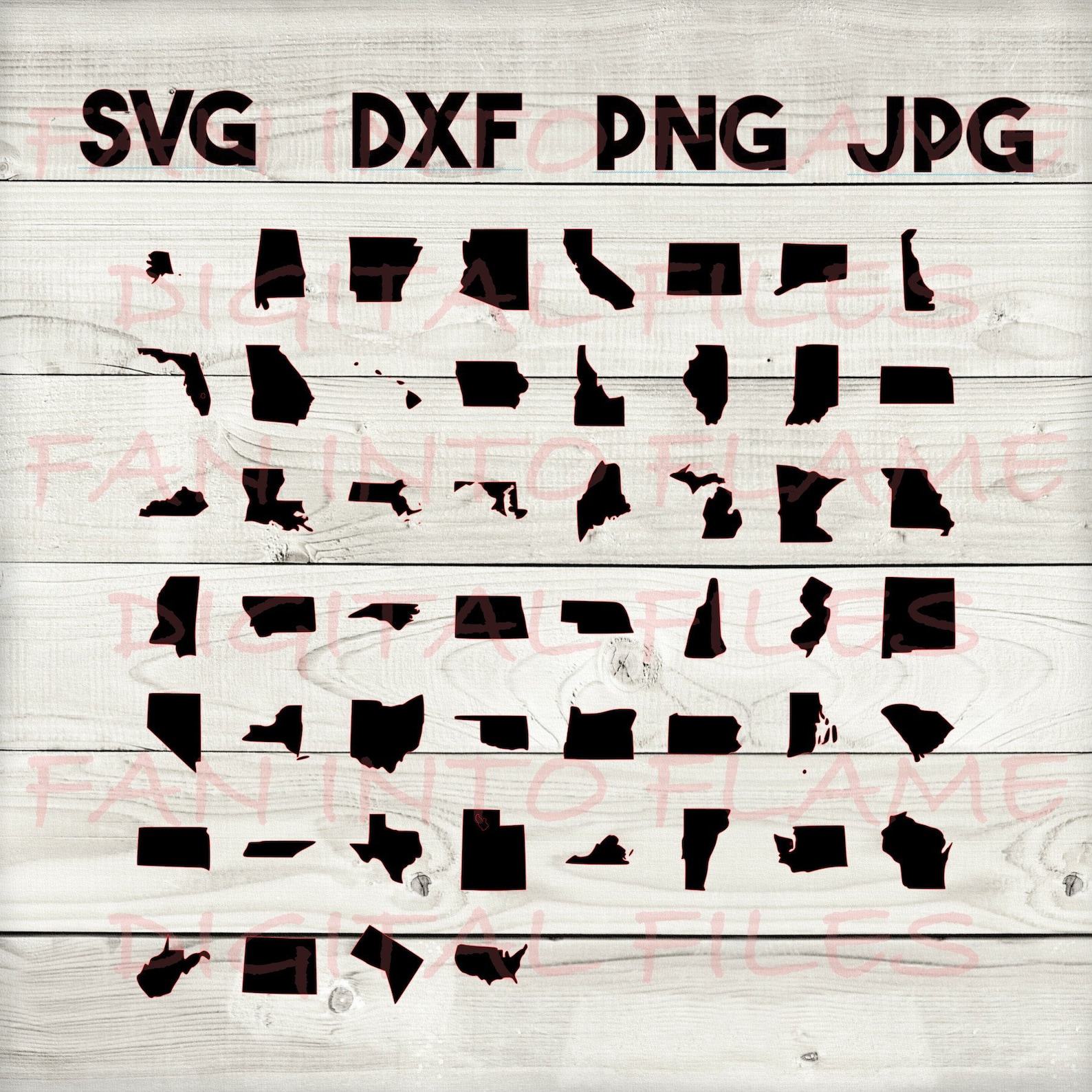 50 States SVG DXF Png Jpg Digital Download Silhouette | Etsy