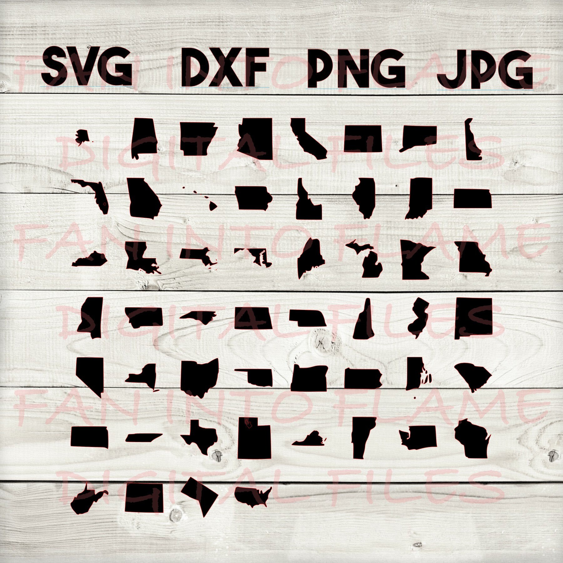 50 states SVG DXF png jpg digital download silhouette | Etsy