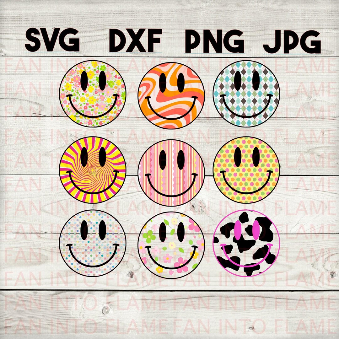9 Smiley Faces SVG, DXF, Png, Jpg, Digital Download, Silhouette, Cricut ...
