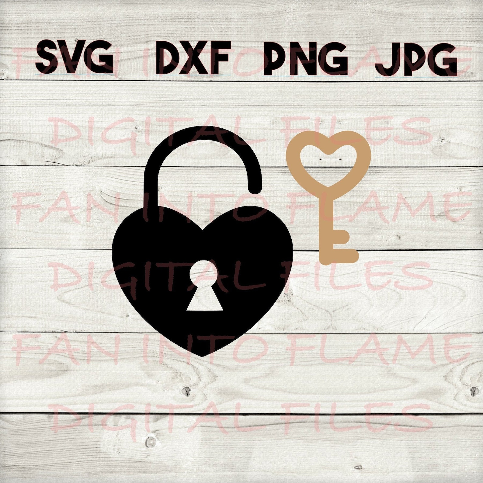 Heart lock and key SVG DXF png jpg digital download | Etsy