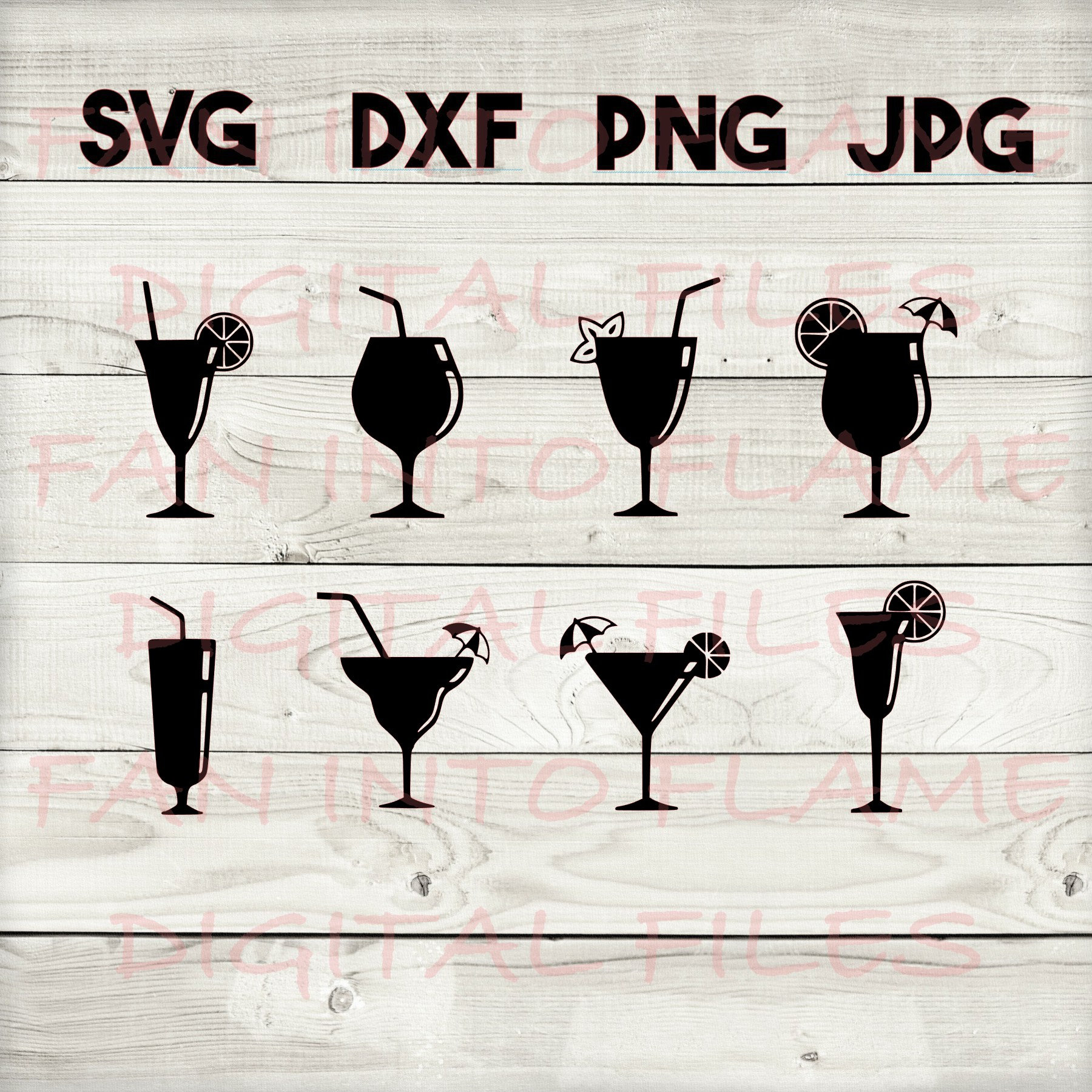 Cocktails SVG DXF png jpg digital download silhouette | Etsy