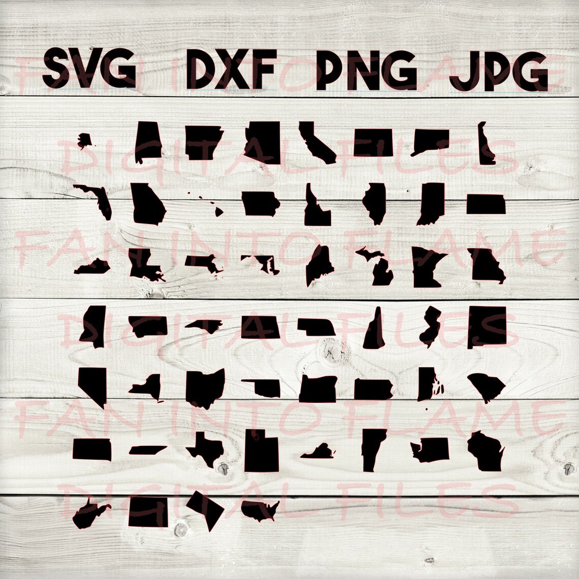 50 States SVG DXF Png Jpg Digital Download Silhouette | Etsy