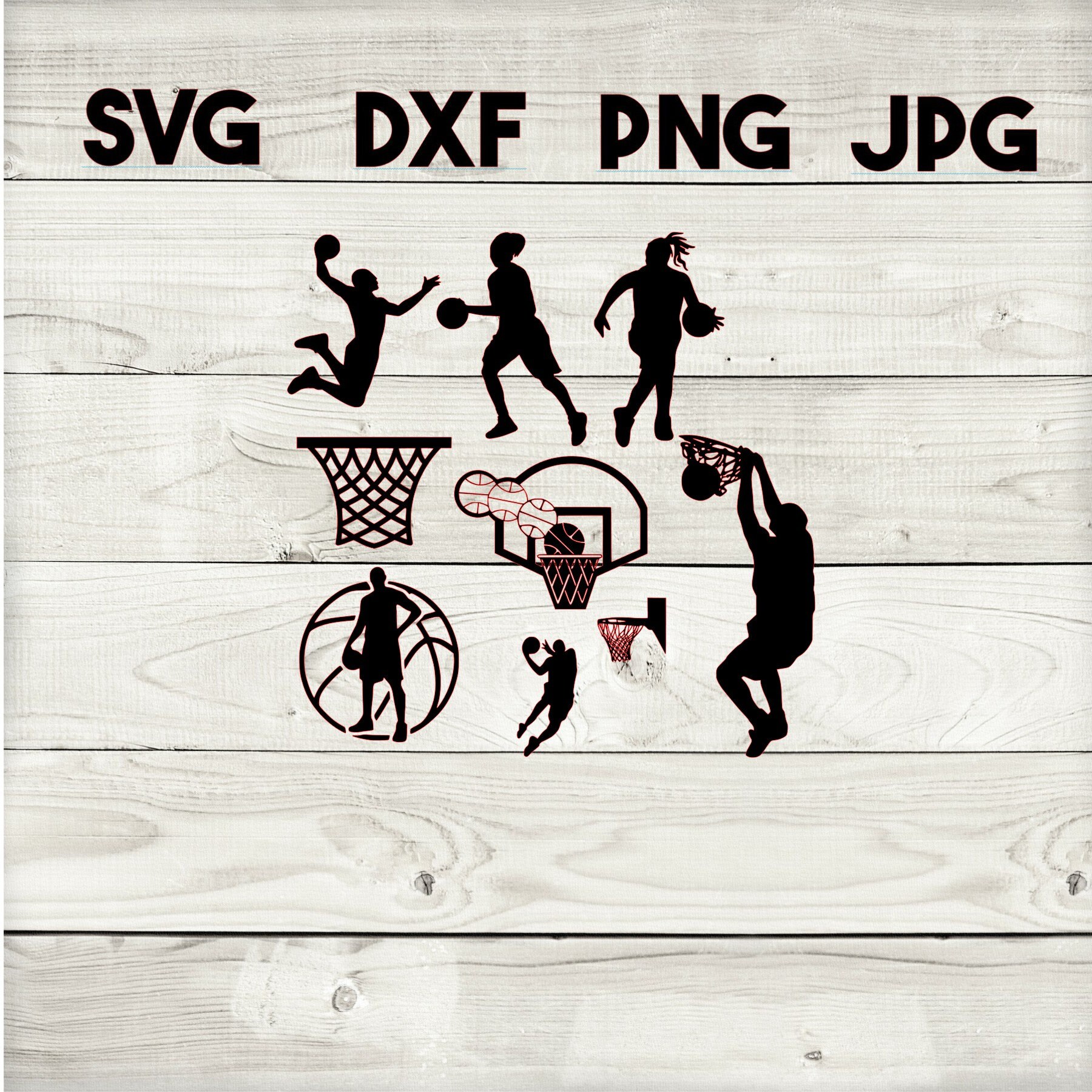 Baloncesto SVG DXF png jpg descarga digital silueta | Etsy