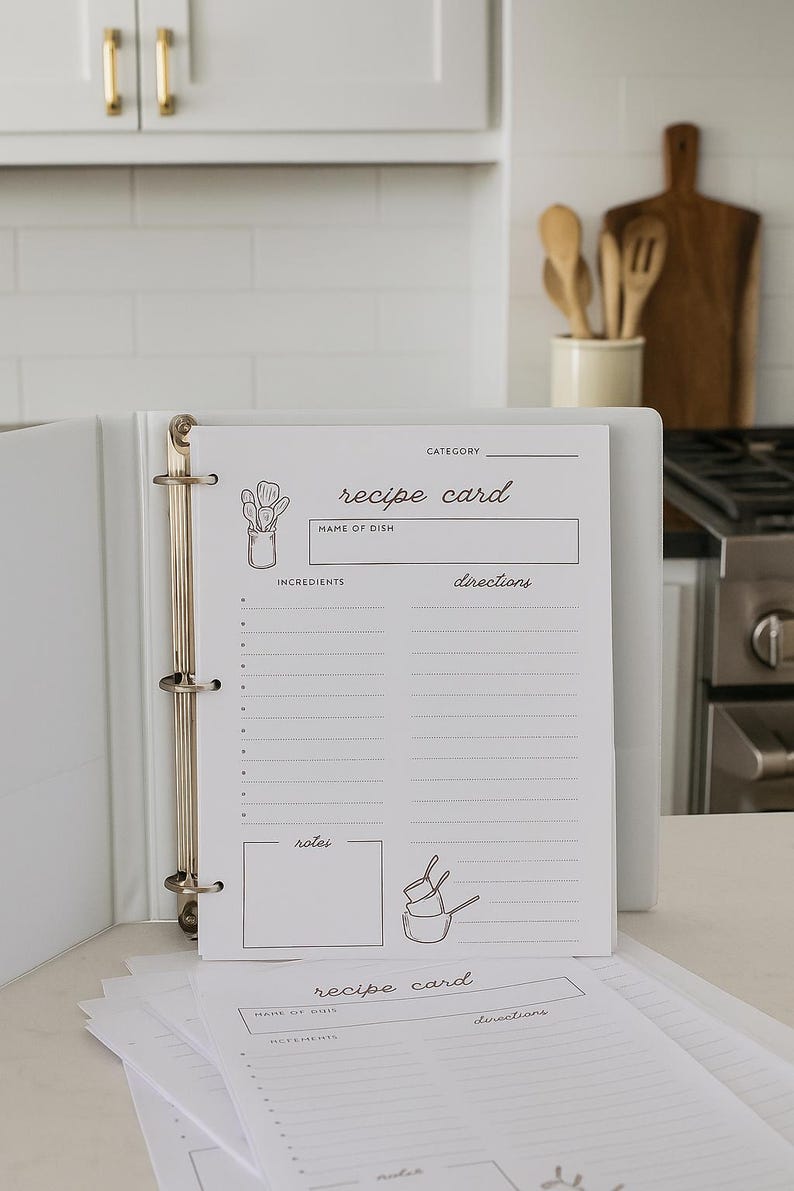 Minimalist Recipe Card Template: Black & White 8.5x11 (PDF Printable ...