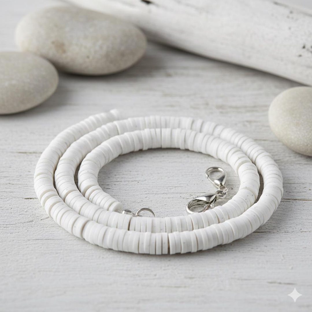 Snow White Heishi Beads – 6mm Matte Polymer Clay Disc Beads for DIY ...