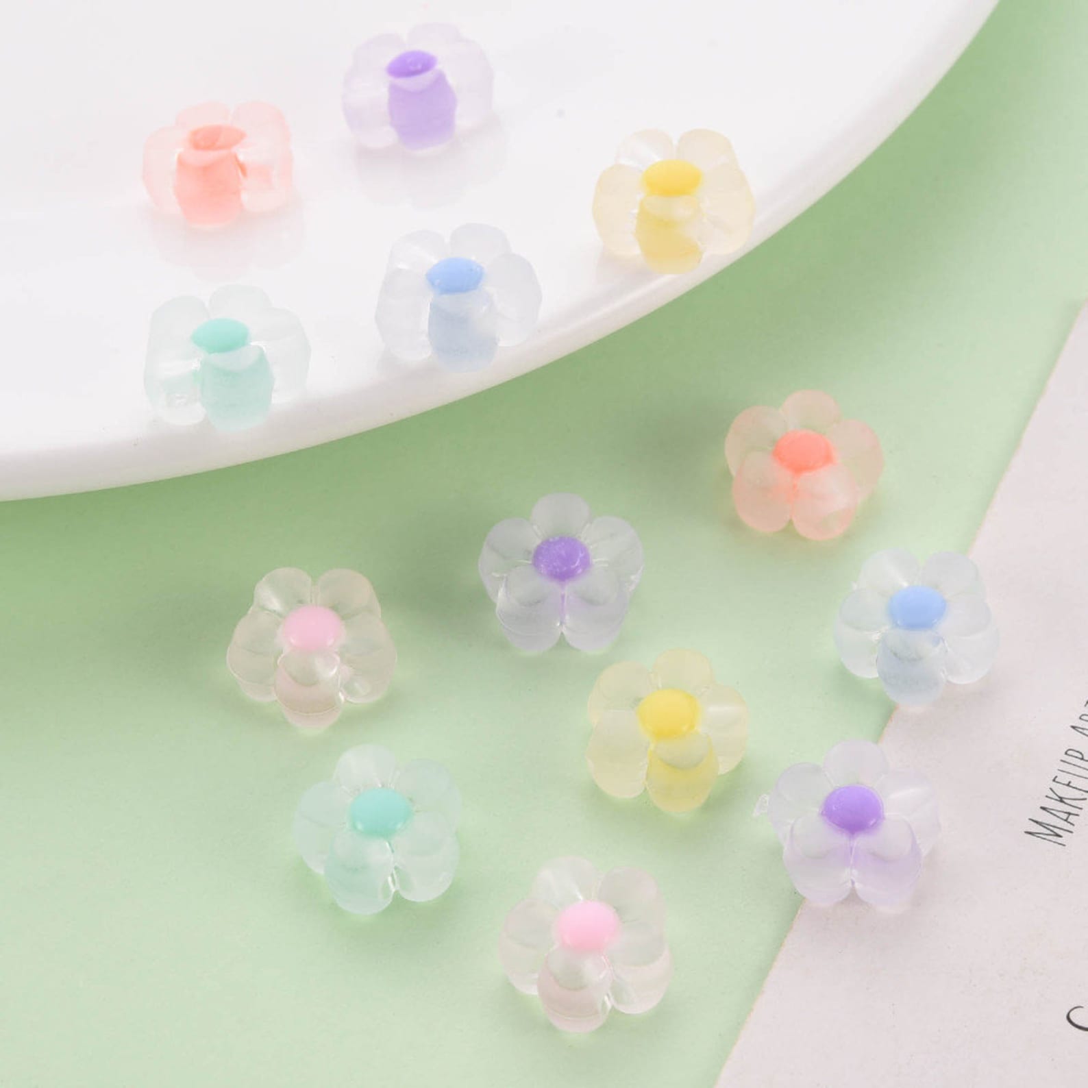 Frosted Colorful Acrylic Flower Beads for Jewelry Making - Etsy