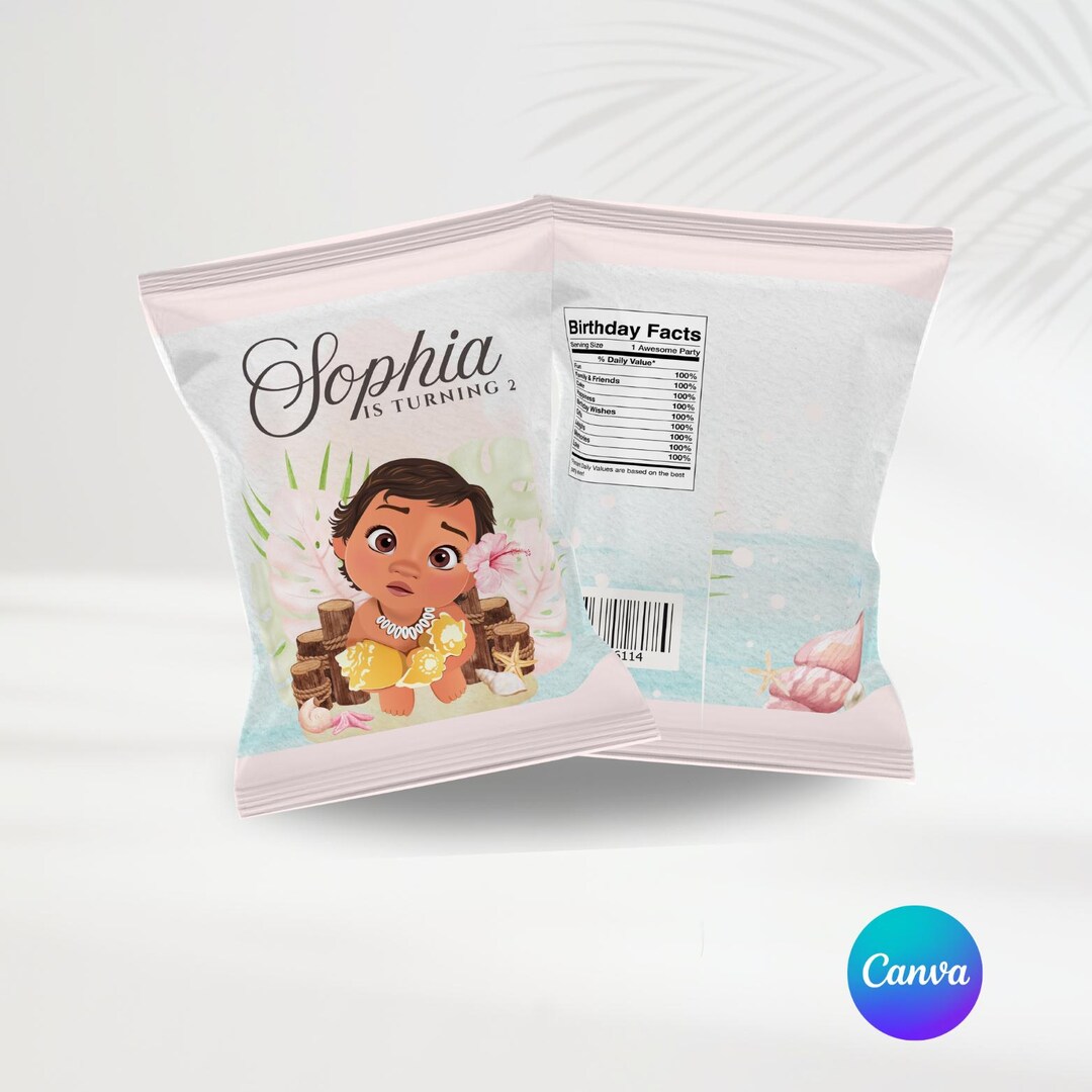 Baby Moana Chip Bags | Editable Template | Moana Chip Bags ...