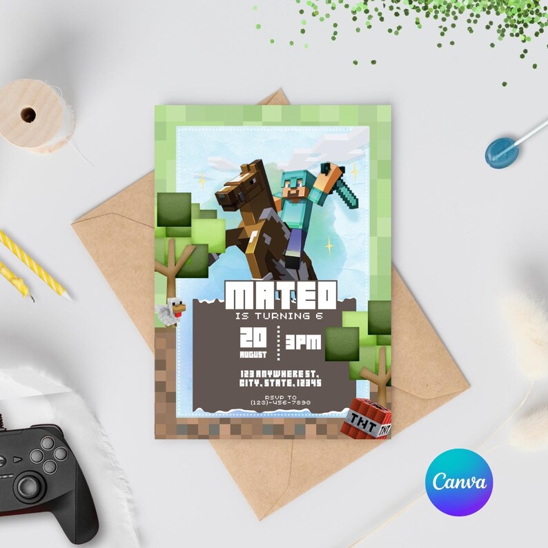 Minecraft Invitation Editable Template Minecraft E-invite Personalized ...