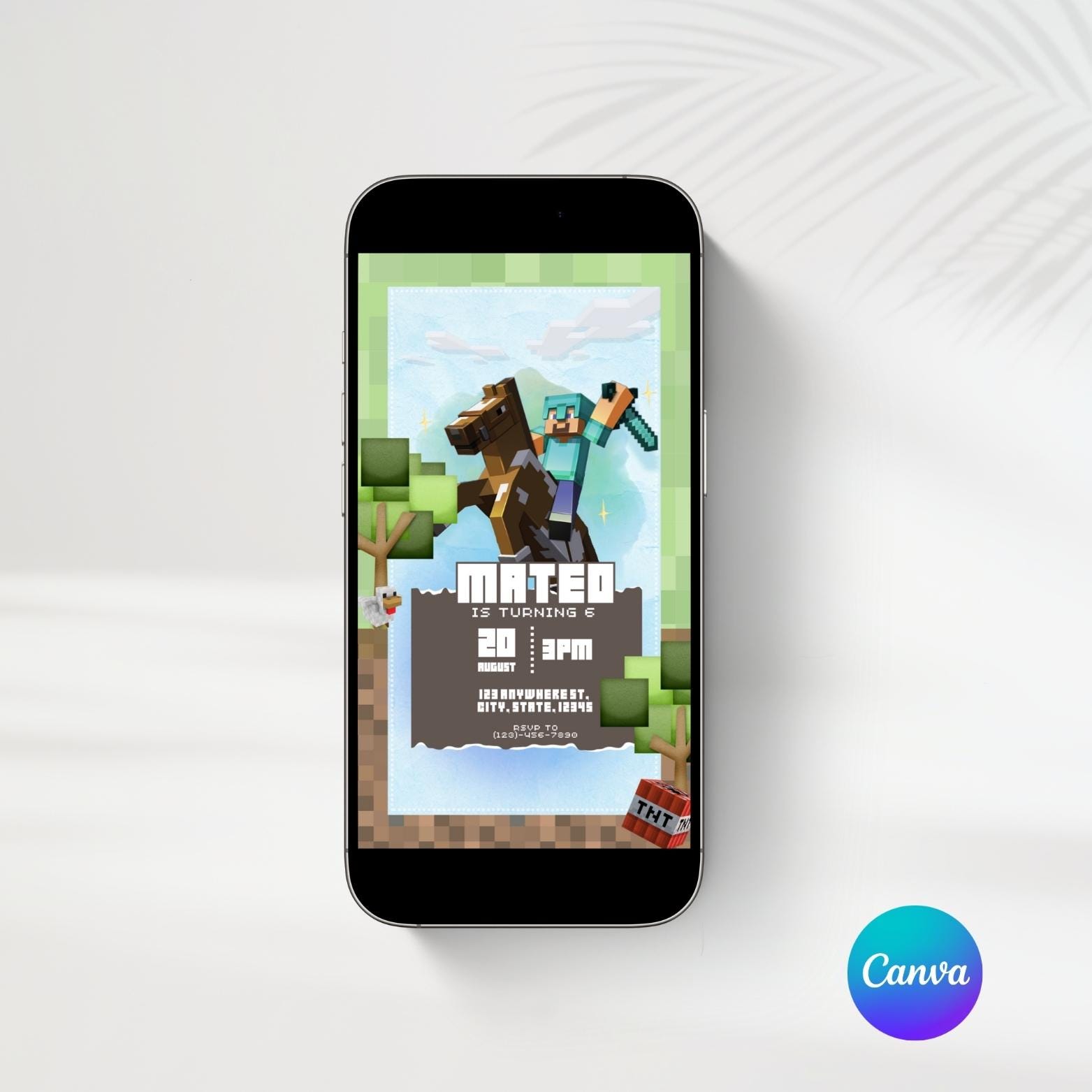 Minecraft Invitation Editable Template Minecraft E-invite Personalized ...