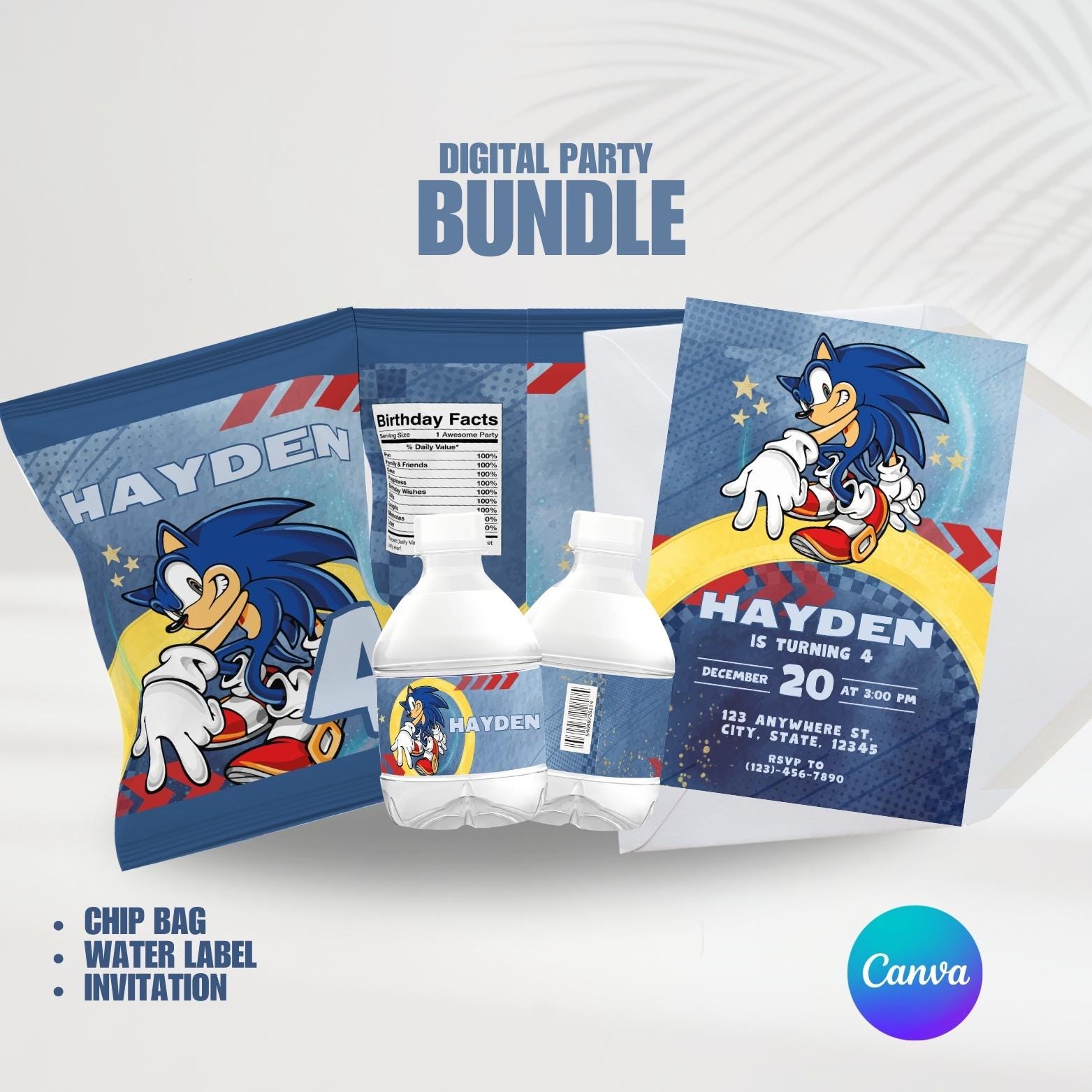 Sonic Party BUNDLE | Editable Templates | Sonic Chip Bags | Sonic Water ...