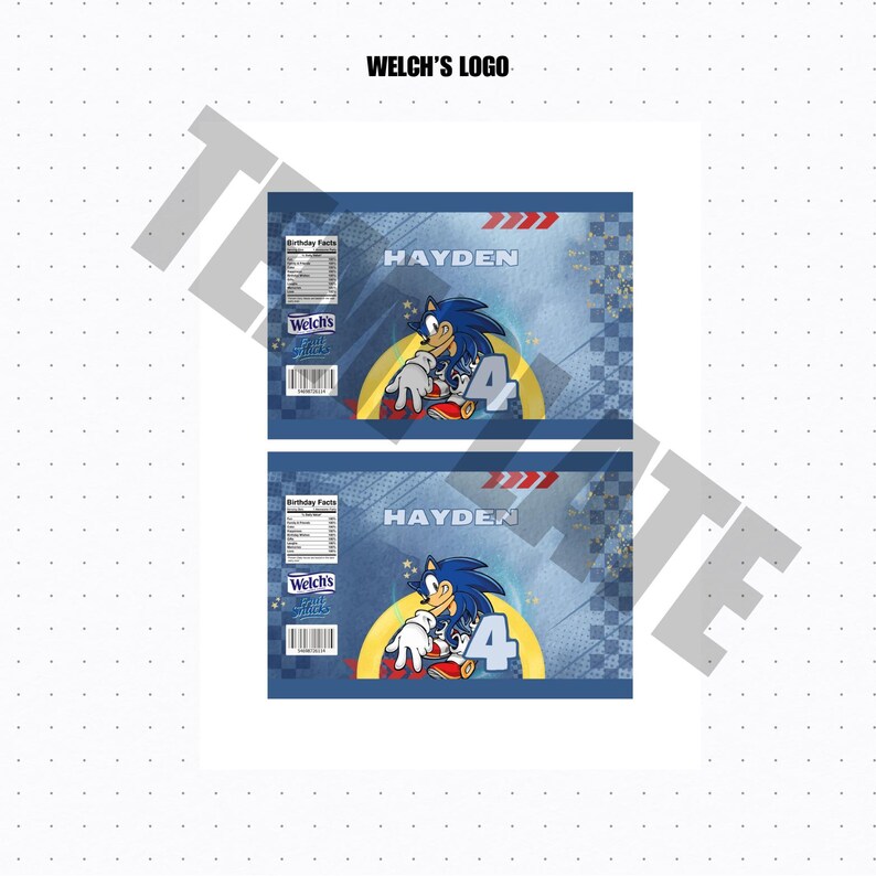 Sonic the Hedgehog Party Welch's Candy Bag | Editable Template | Sonic ...