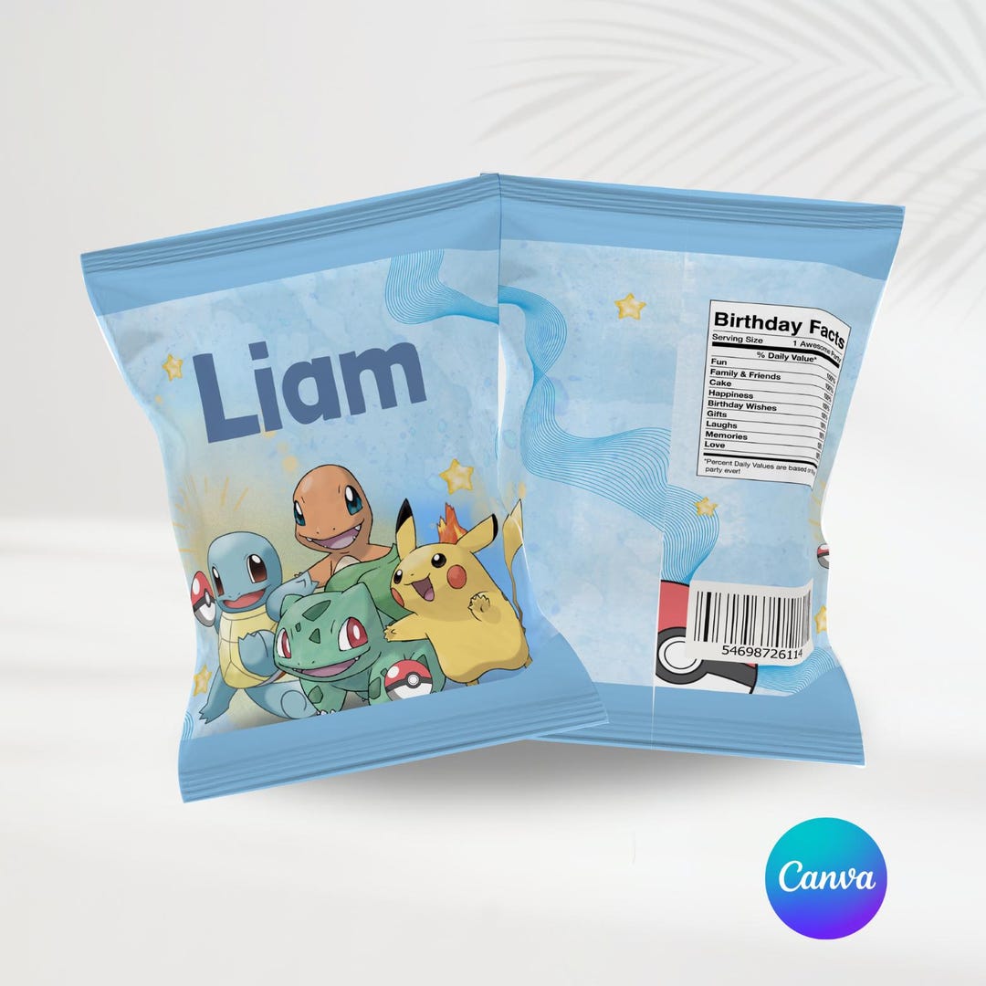 Pokemon Party Chip Bag | Editable Template | Pokemon Favors ...