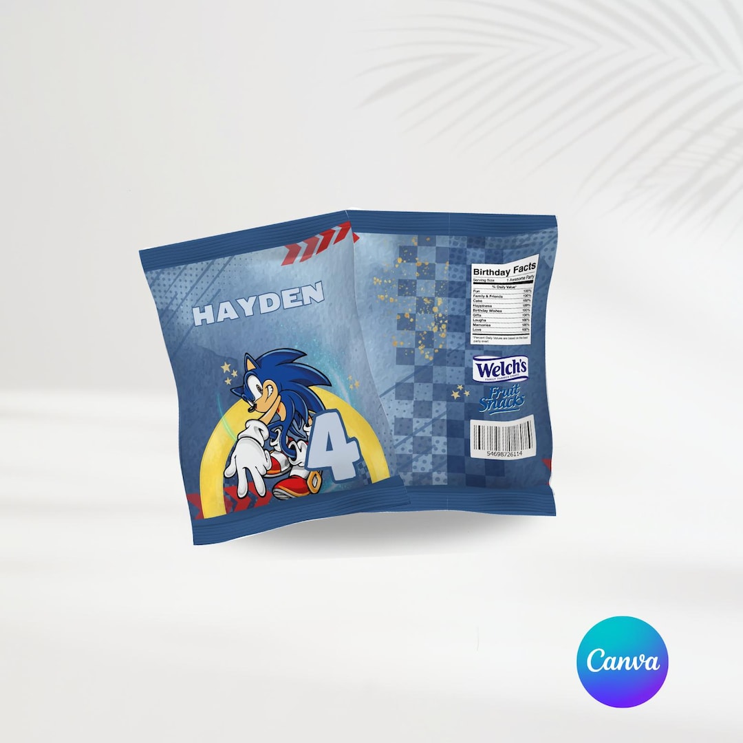 Sonic the Hedgehog Party Welch's Candy Bag | Editable Template | Sonic ...