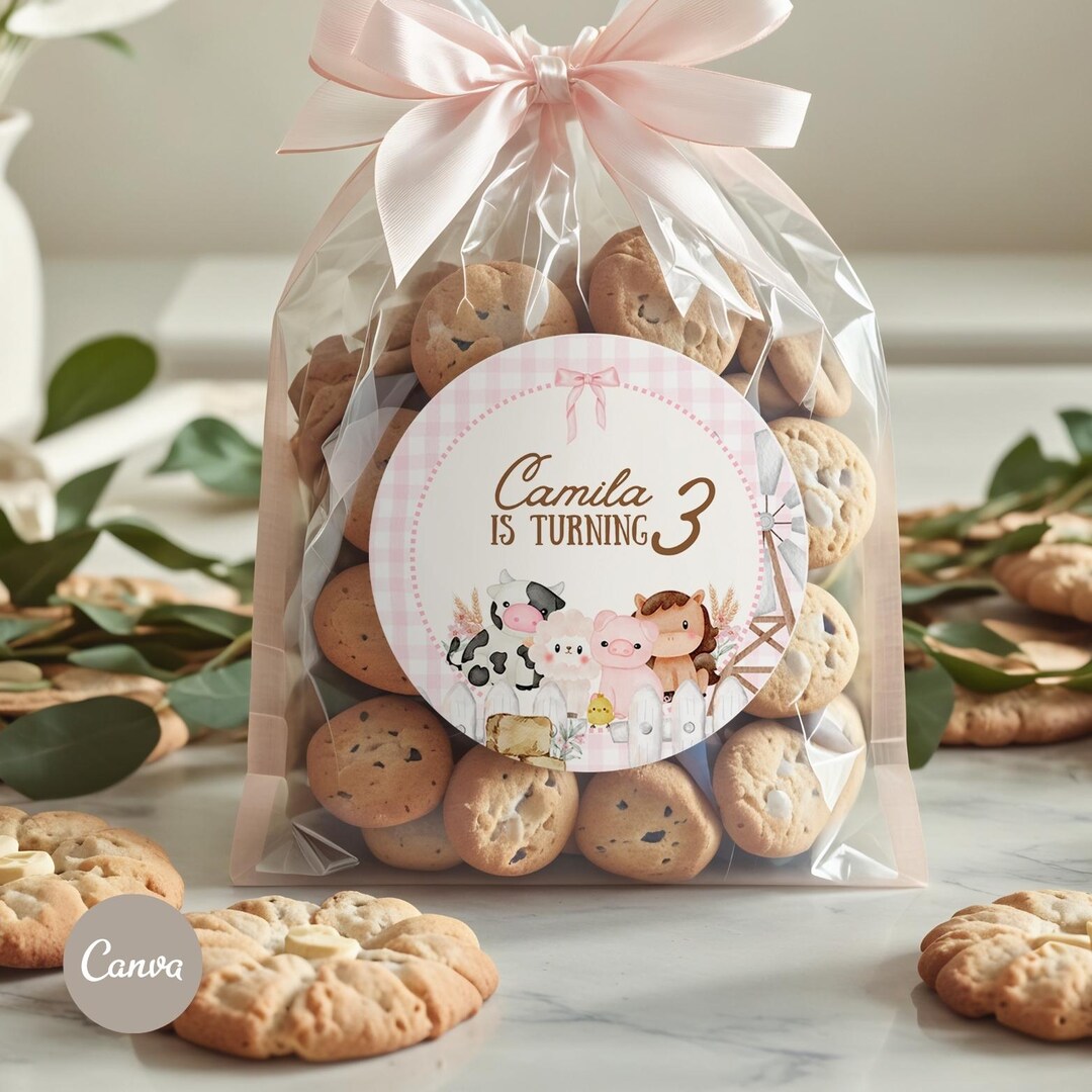 Pink Baby Farm Party Favors | 2x2 Round Labels | Editable Template ...