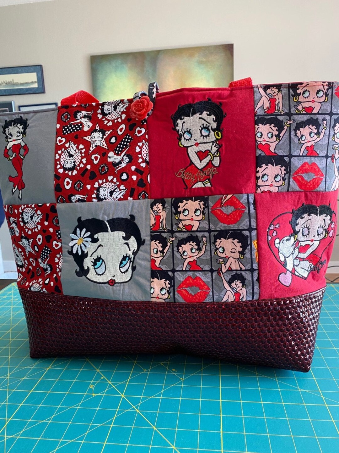 Embroidered Quilt Betty Boop Theme Tote, Shoulder, Grocery Bag - Etsy